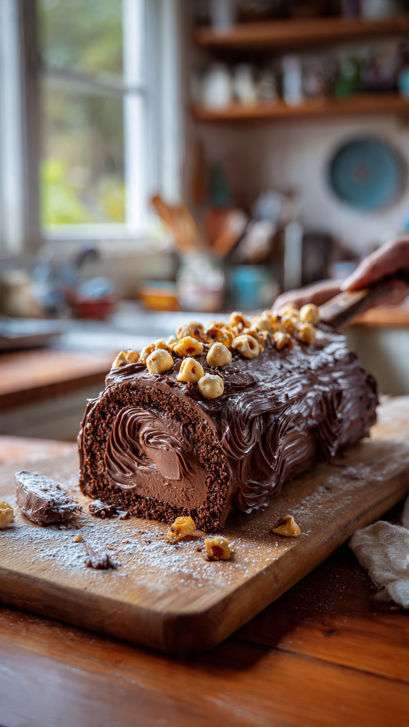 Bûche Roulée Tout Chocolat & Noisettes façon Chouchous - Saveurs Maison